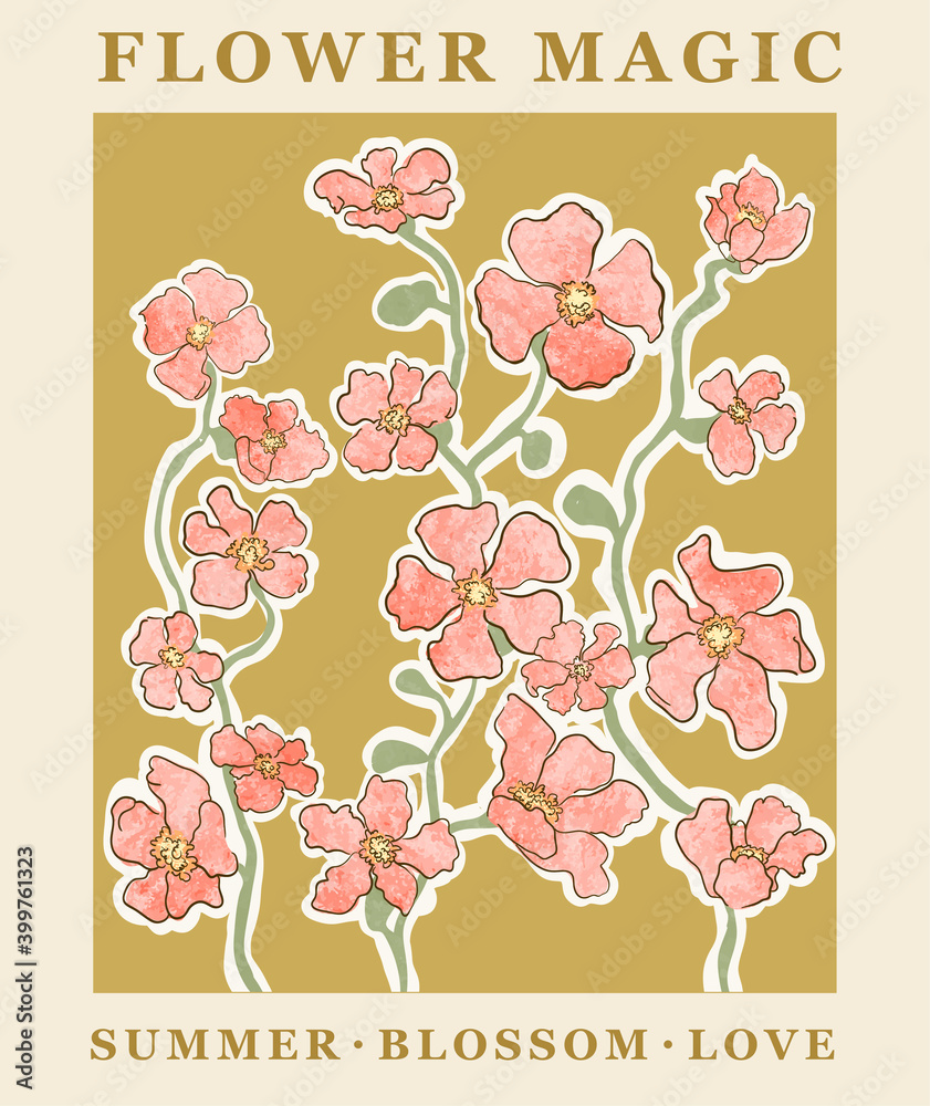 Vector colorful modern poster with illustration of beautiful flowers ...