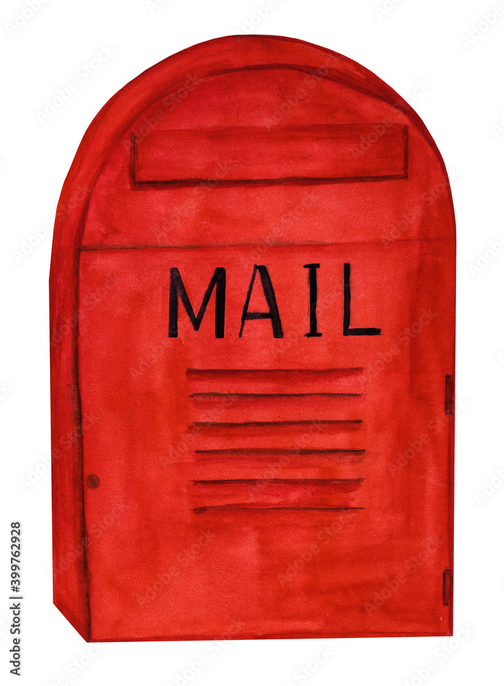 Beautiful watercolor drawing of the mailbox. Closeup, no people ...
