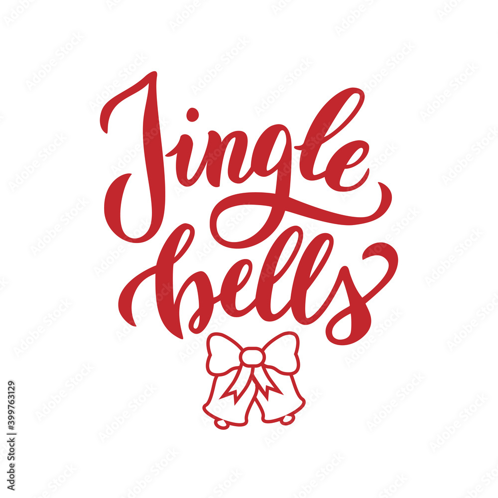 Jingle bells Christmas text quote. Handwritten lettering phrase. New ...