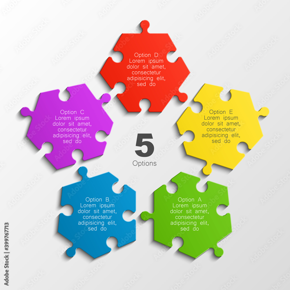 Five piece puzzle business presentation. Circle infograph. 5 step ...