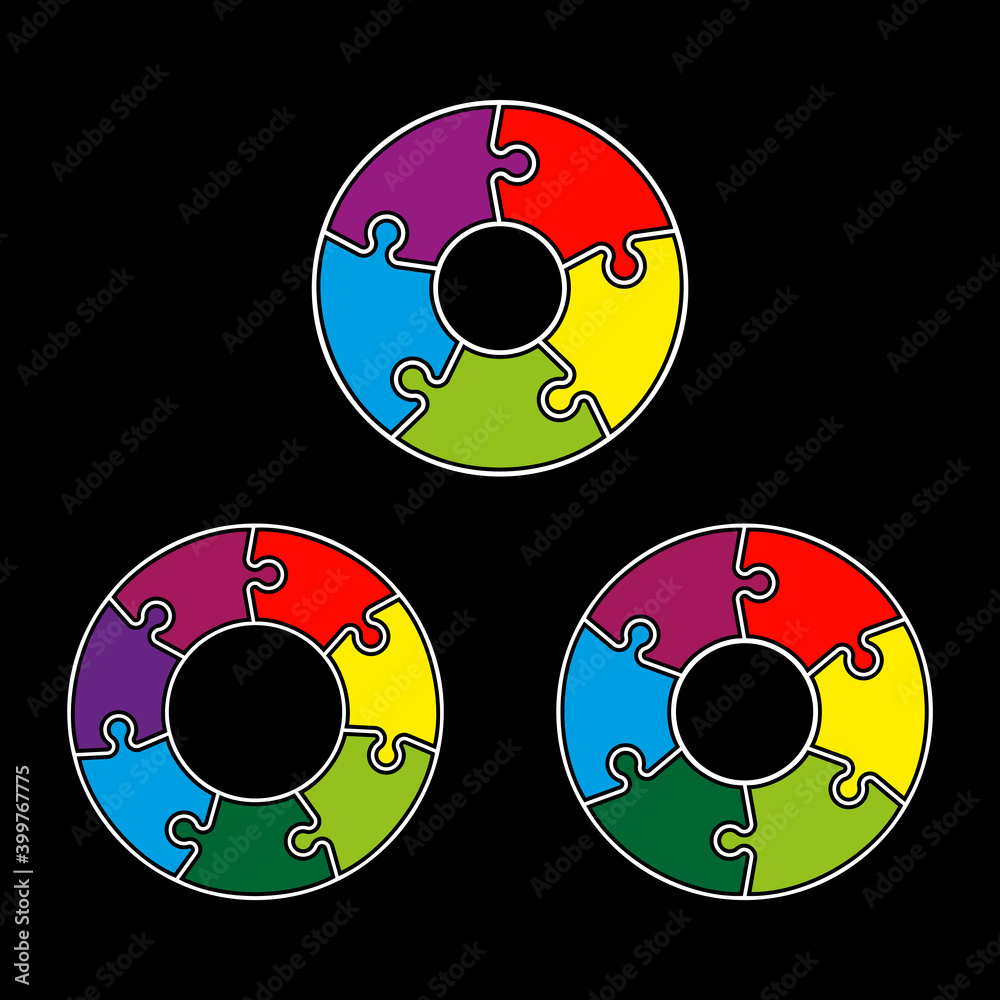 Five, six, seven piece puzzle business presentation. Circle infograph ...