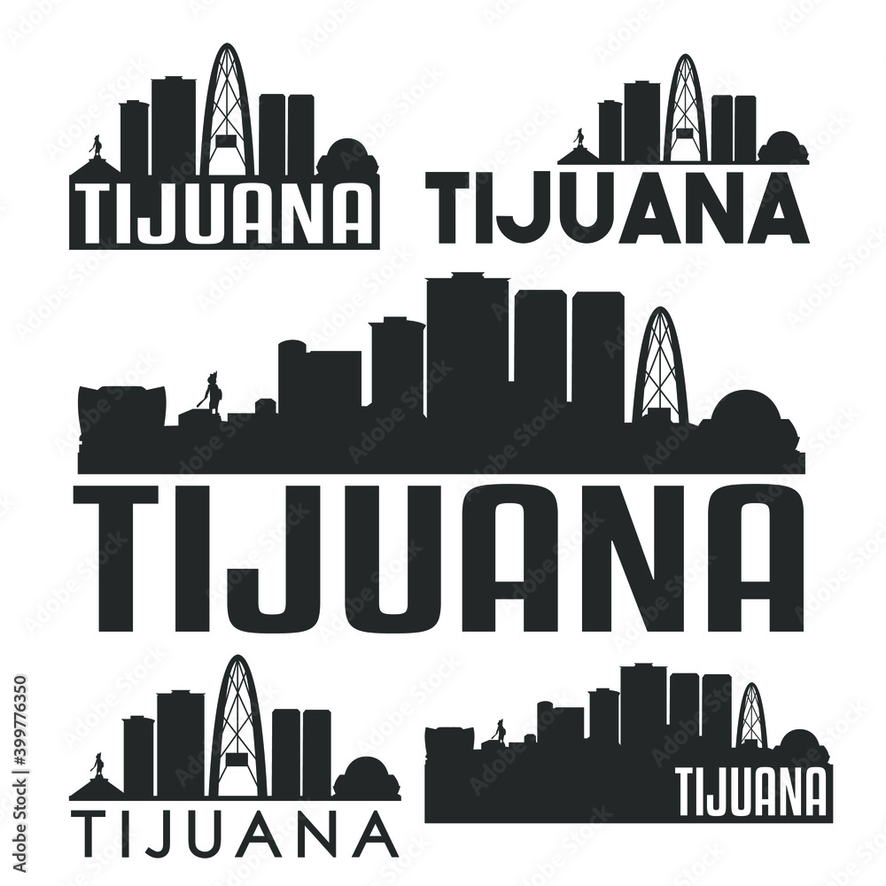 Tijuana Mexico Flat Icon Skyline Vector Silhouette Design Set logo ...