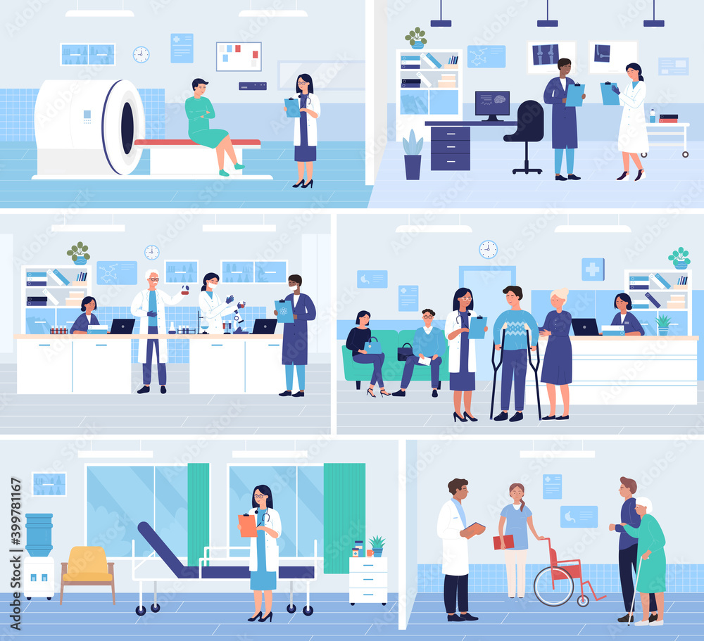 Vektorová grafika „Hospital medicine departments interior vector ...