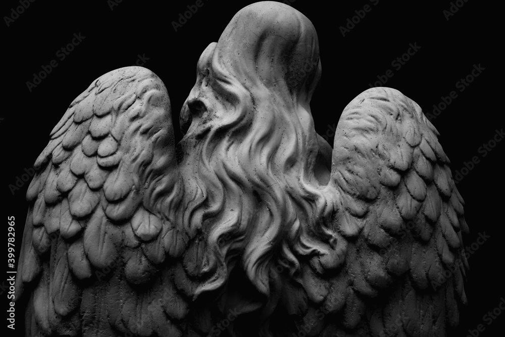 Death. Back view of angel of end of human life. Ancient statue. Stock ...