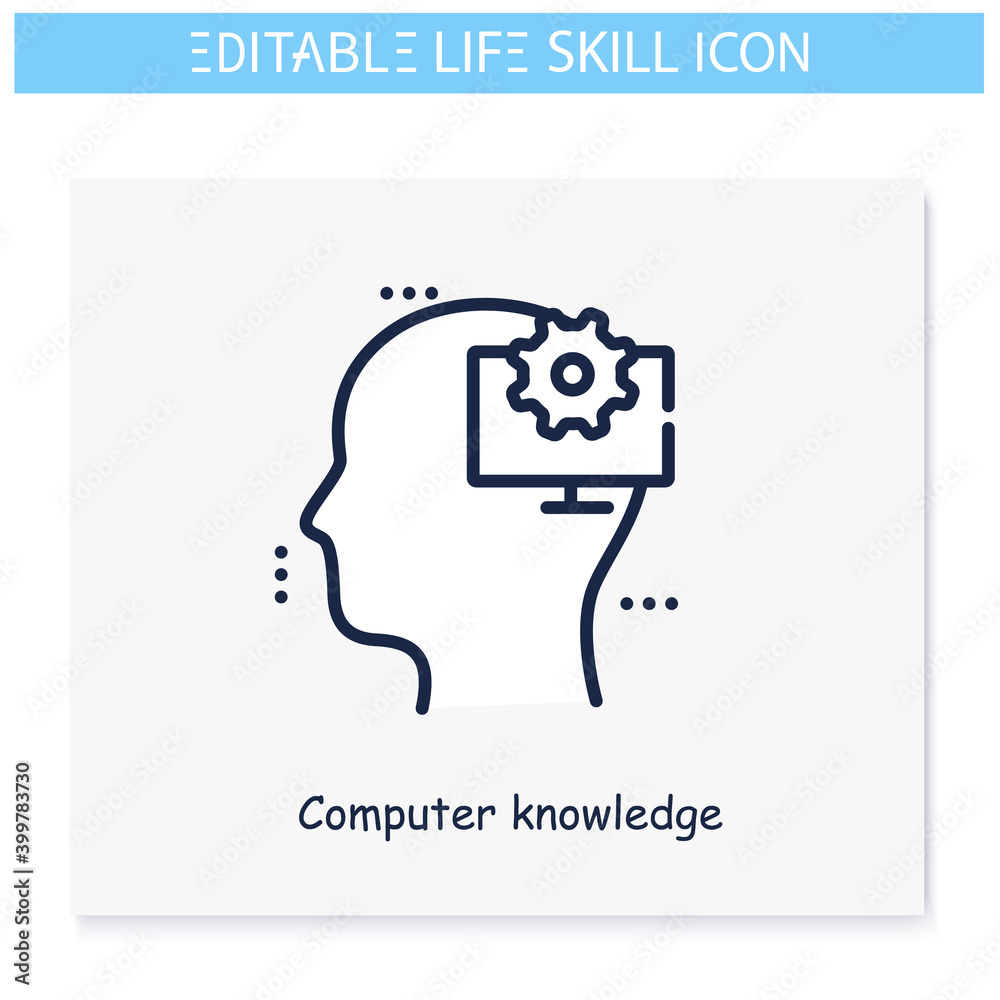 Computer skill line icon. Computer software knowledge. Personality ...