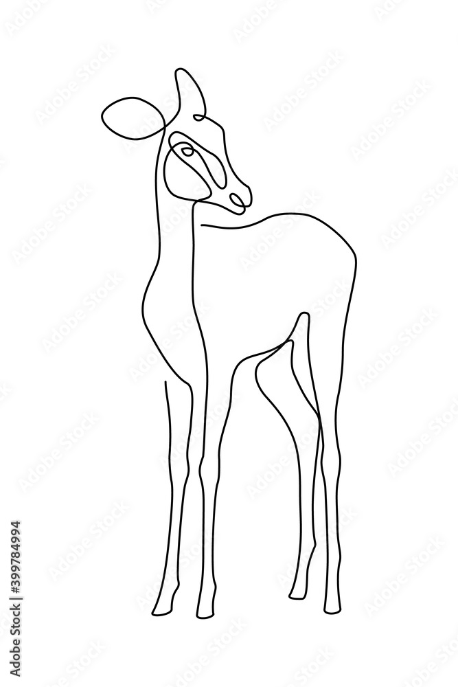 Gazelle in continuous line art drawing style. Graceful antelope ...