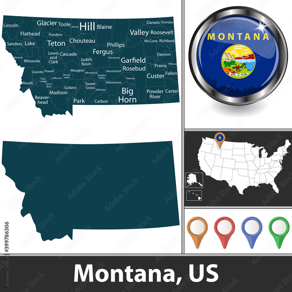 Map of Montana, US Stock Vector | Adobe Stock