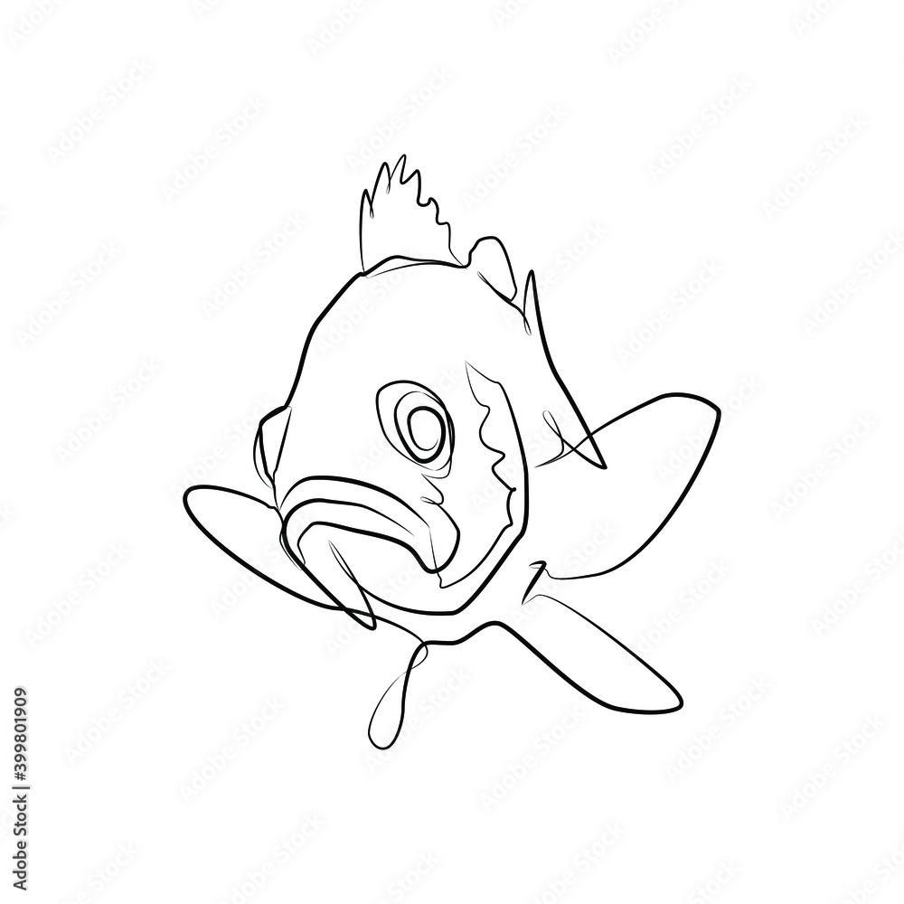 Tropical fish in one line. Black line vector illustration on white ...
