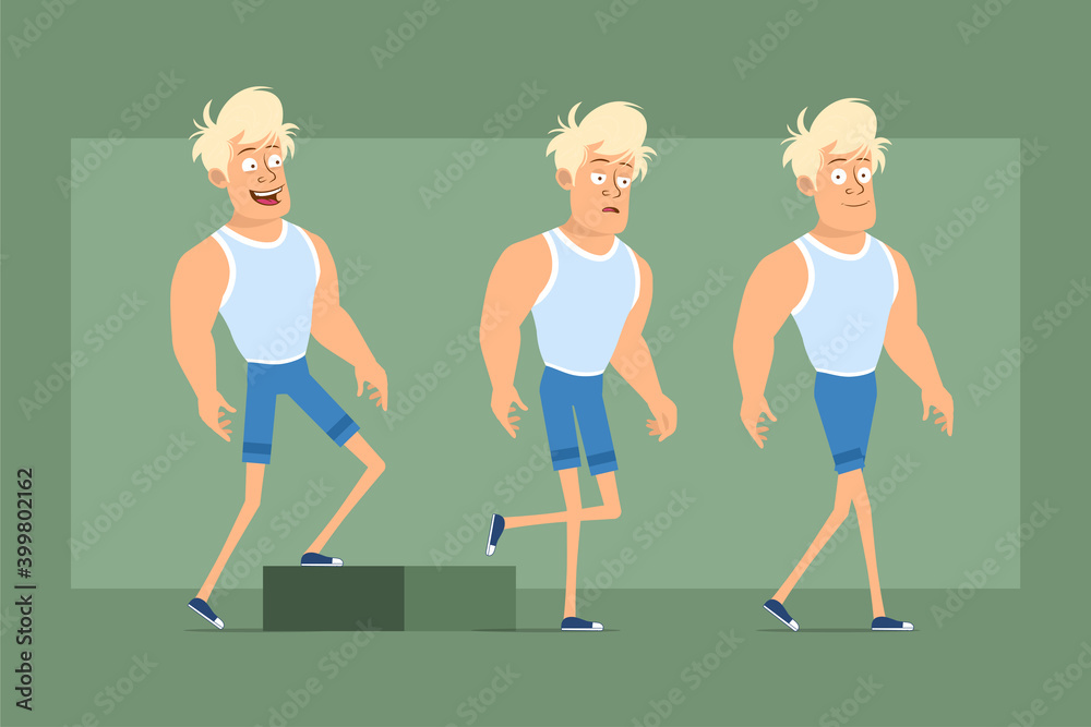 Cartoon flat funny strong blonde sportsman character in undershirt and ...