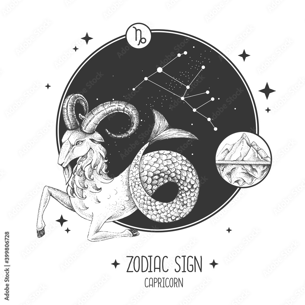 Modern magic witchcraft card with astrology Capricorn zodiac sign ...