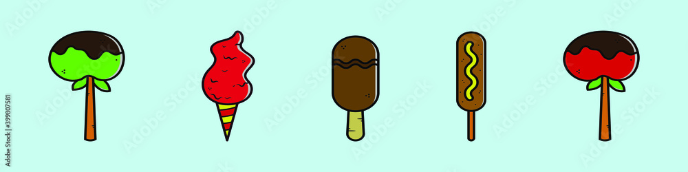 set of county fair food cartoon icon design template with various ...