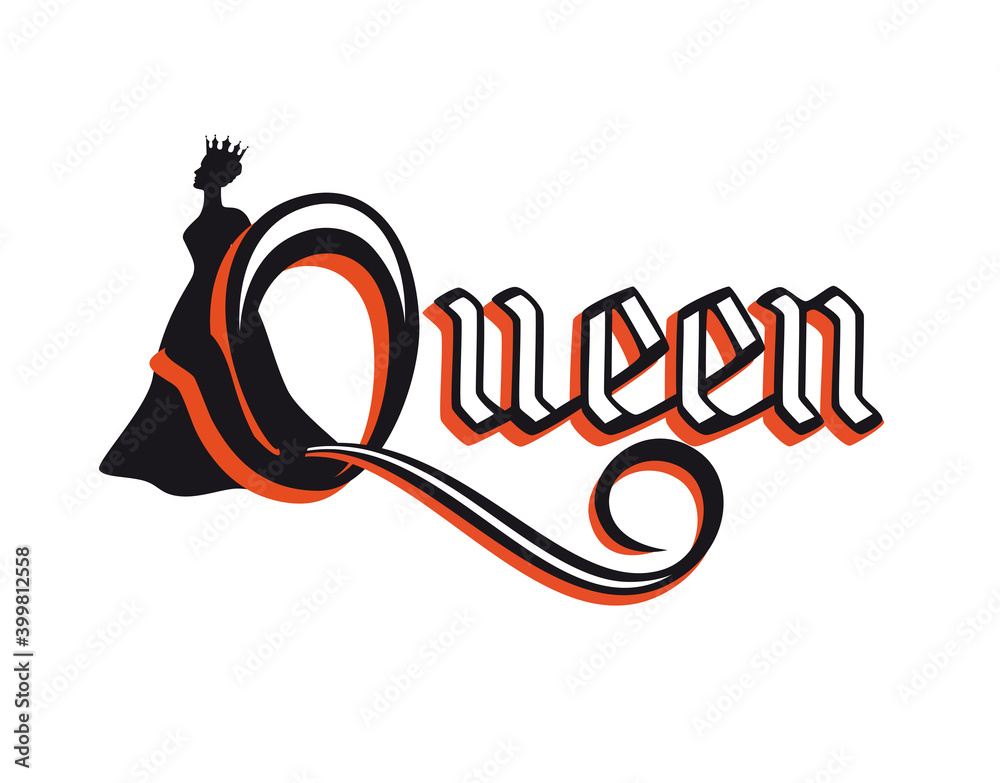 Queen logo with silhouette of queen figure with royal crown Stock ...