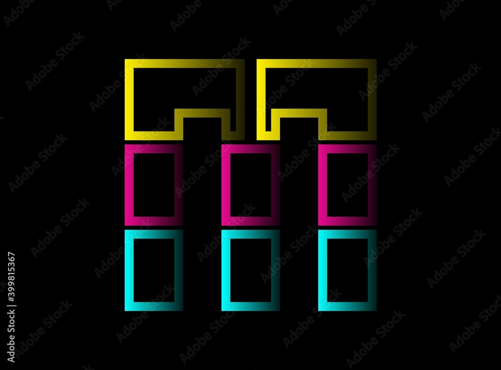 M letter cmyk color vector desing logo. Dynamic split blue, pink ...