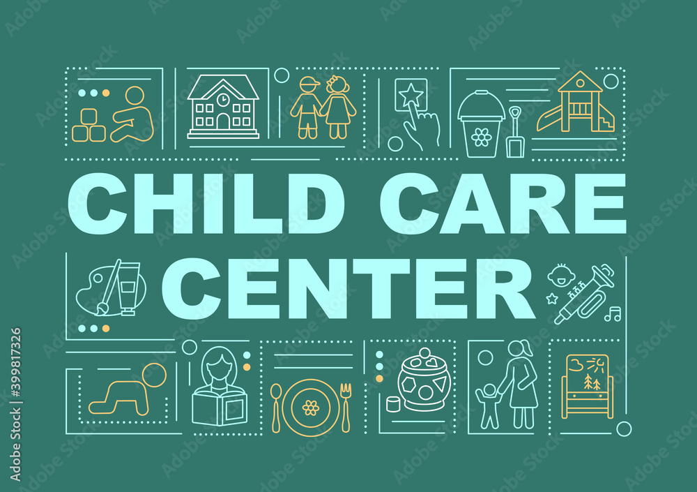 Child care center word concepts banner. Kids supervision. Child-centric ...