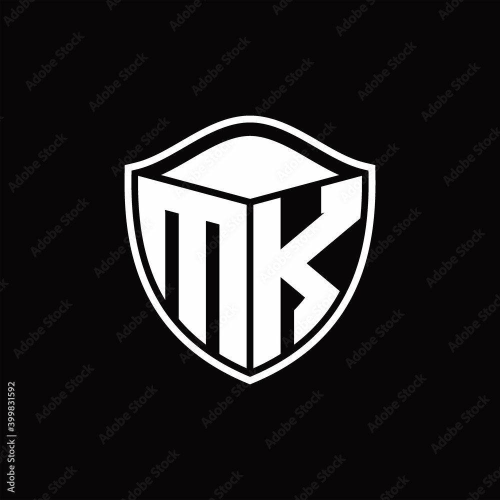 MK Logo monogram shield shape with outline rounded design template ...