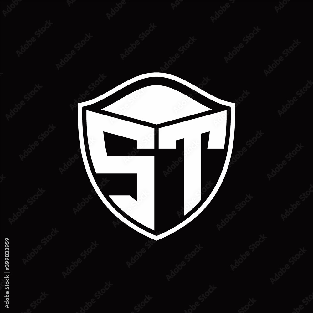 ST Logo monogram shield shape with outline rounded design template ...