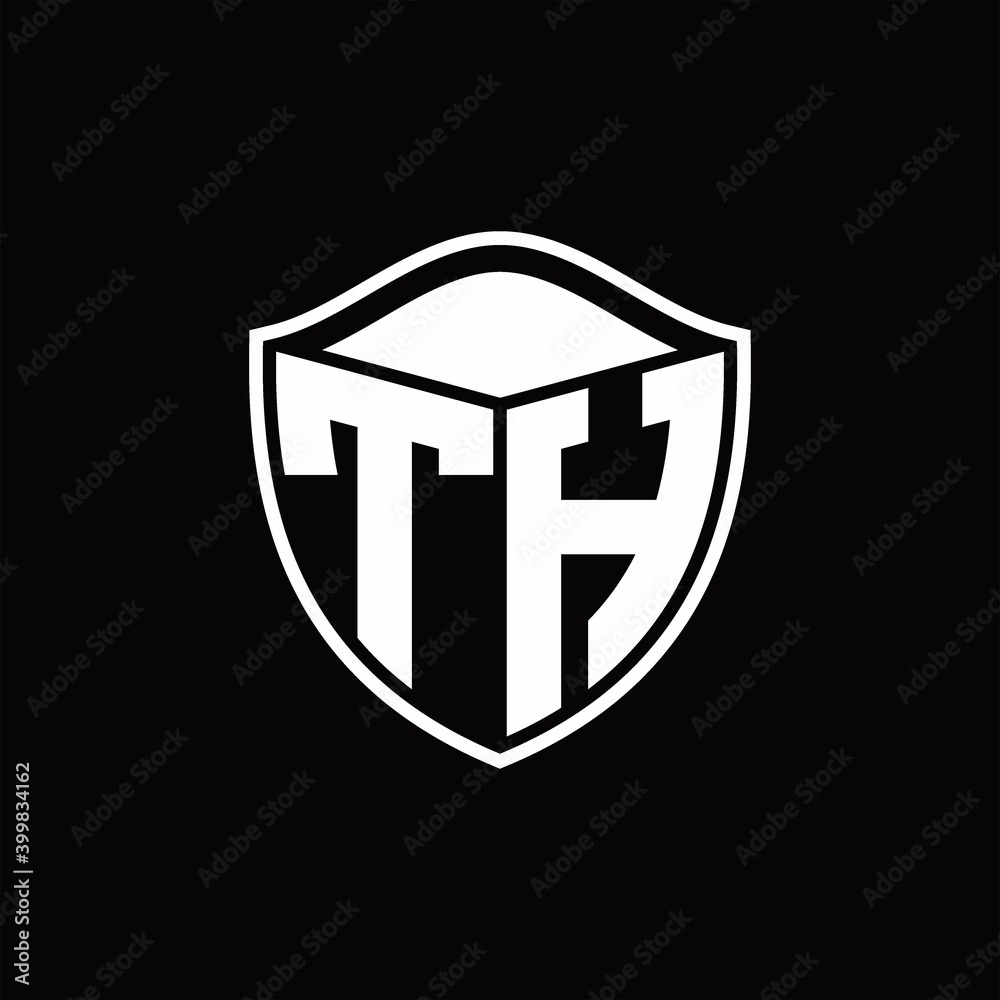 TH Logo monogram shield shape with outline rounded design template ...