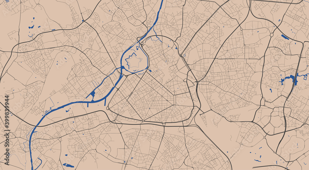 Detailed map of Lille city, linear print map. Cityscape panorama. Stock ...
