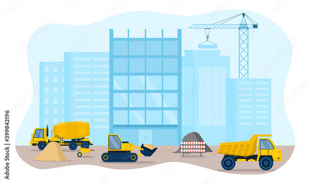 Construction work process. The process of building a house premises ...
