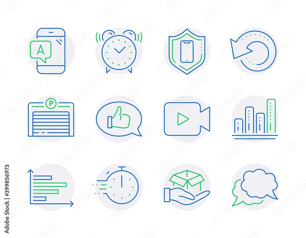 Technology icons set. Included icon as Graph chart, Recovery data ...