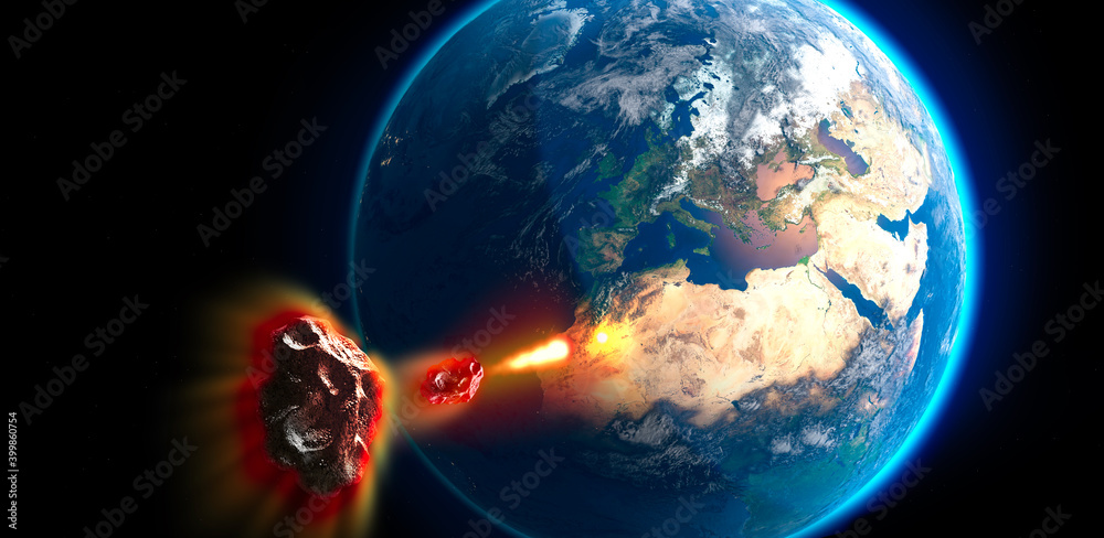 Meteorite that crosses the earth's atmosphere. Asteroid hitting the ...