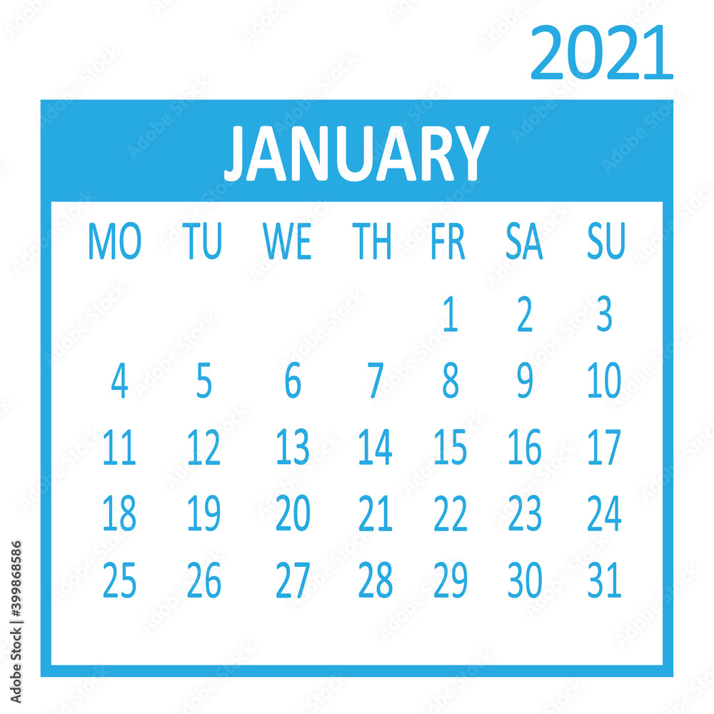 January. First page of set. Calendar 2021, template. Week starts from ...