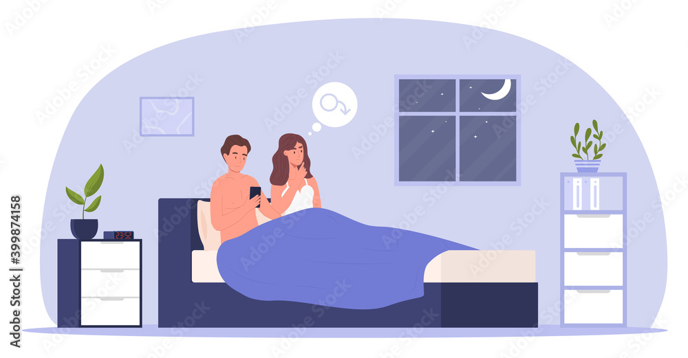 Couple lying in bed and having sexual intimate problem. Concept of ...