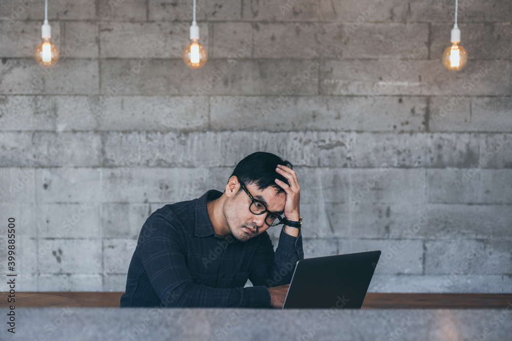 sad depression serious people from work stress concept.asian man ...