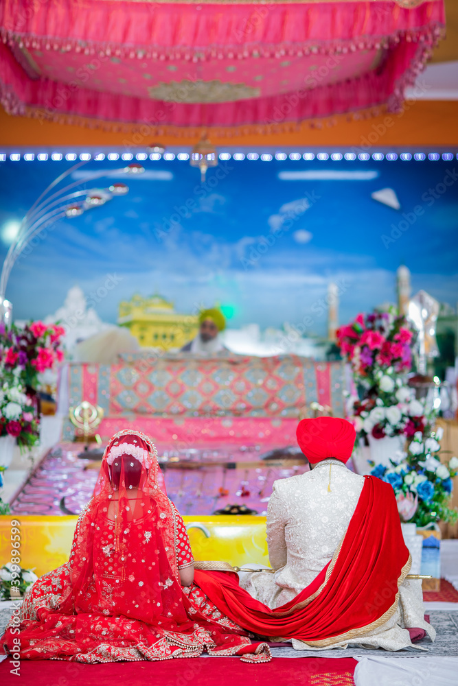 Indian Sikh Punjabi wedding ceremony gurdwara, ritual items, bride ...