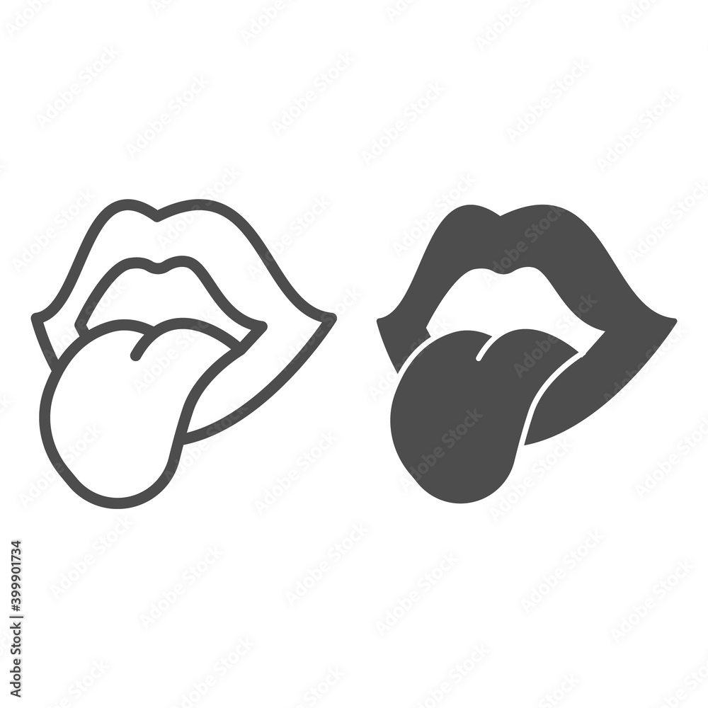 Mouth sticking out tongue line and solid icon, sexuality concept, mouth ...