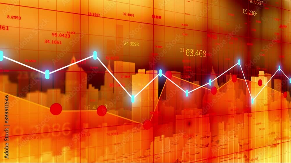 4K financial chart with tech city background,Business tech digital Data ...