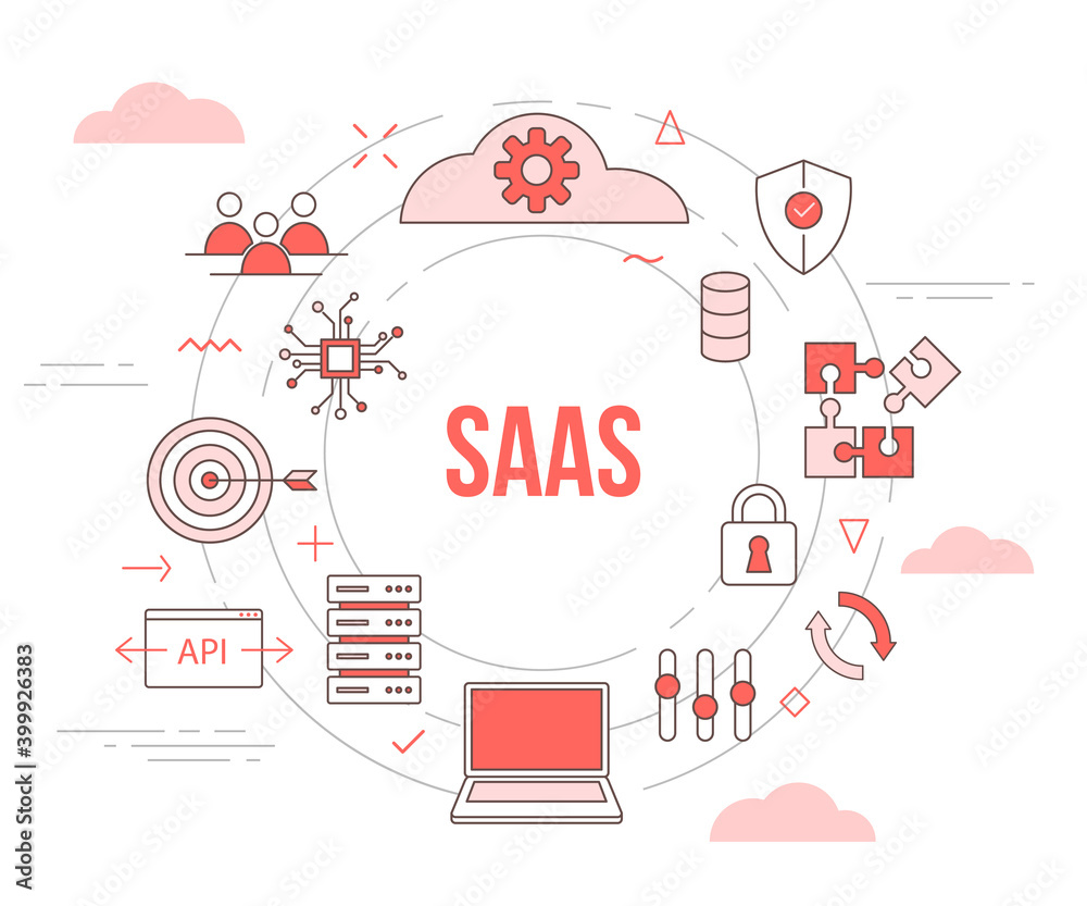 saas concept cloud gear data connection plan padlock server puzzle with ...