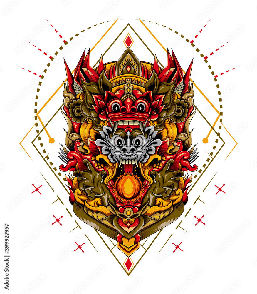 Artwork illustration and t-shirt design barong and rangda engraving ...