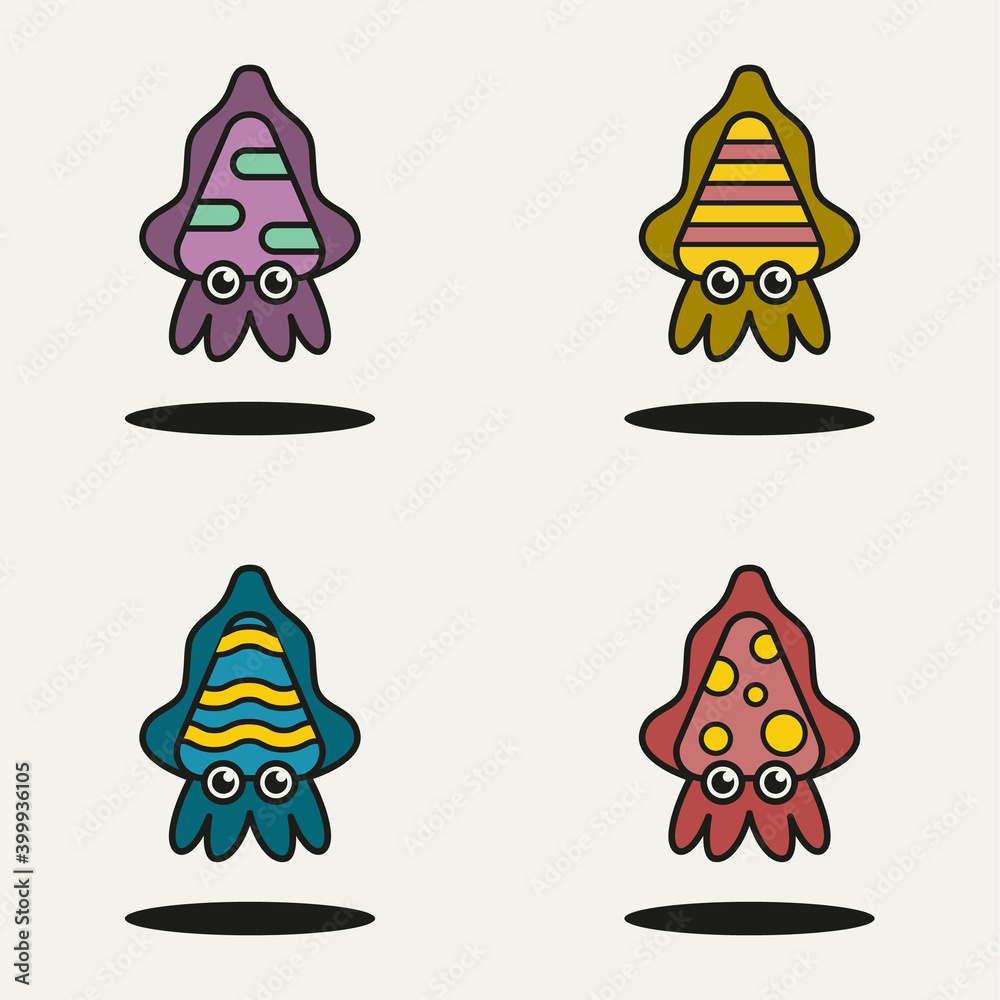 set of baby cuttlefish cartoon character template vector illustration ...