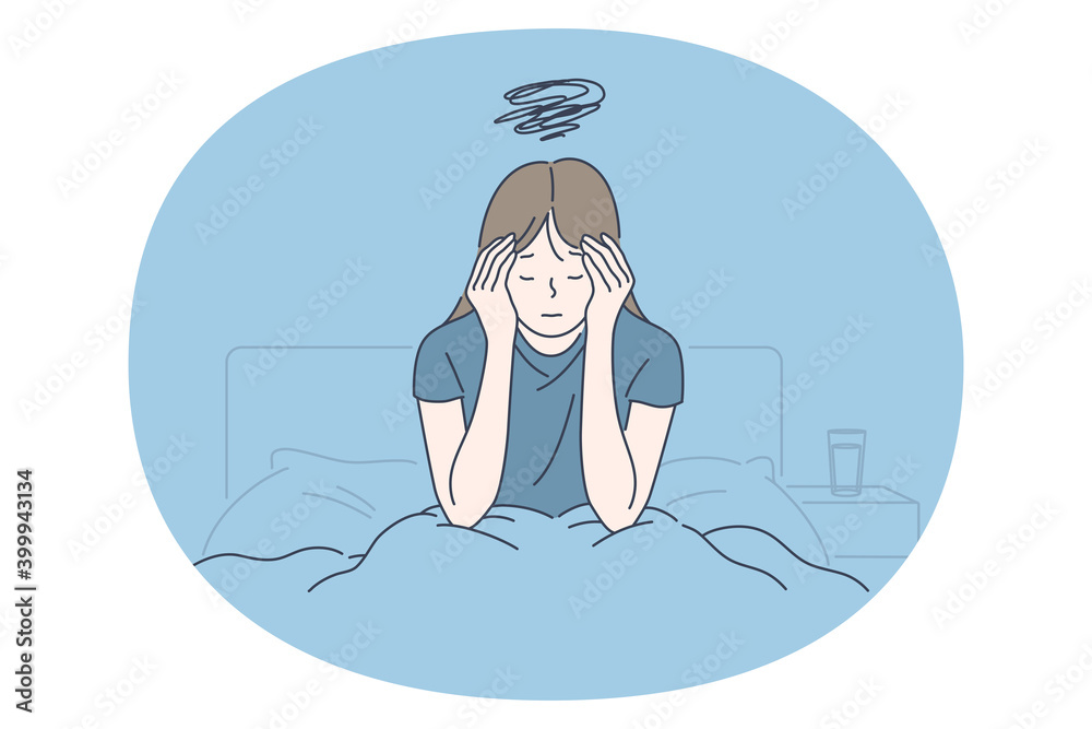 Grief, Depression, tears concept. Small unhappy girl cartoon character ...