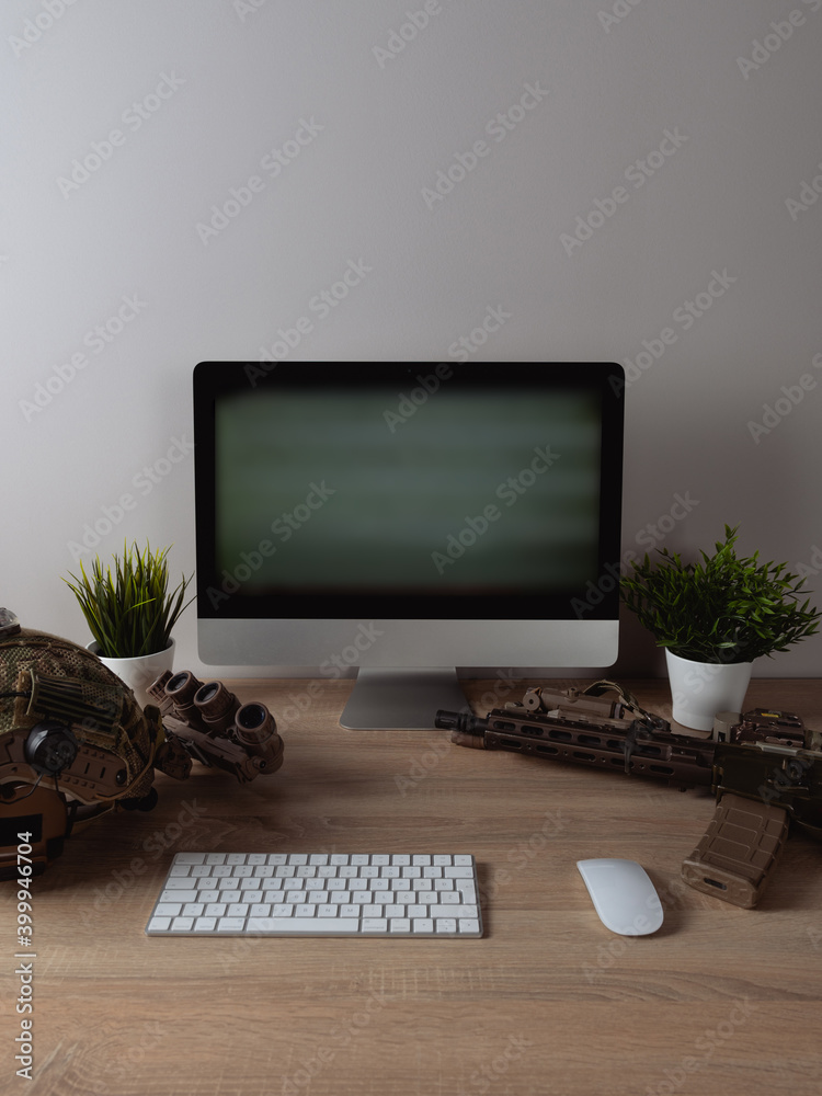 US Army special forces operator desk in the office decorated with an ...
