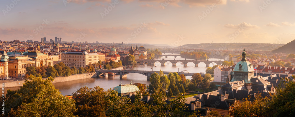 Beautiful sunset over Prague from Letenske sady, The capital of Czech ...
