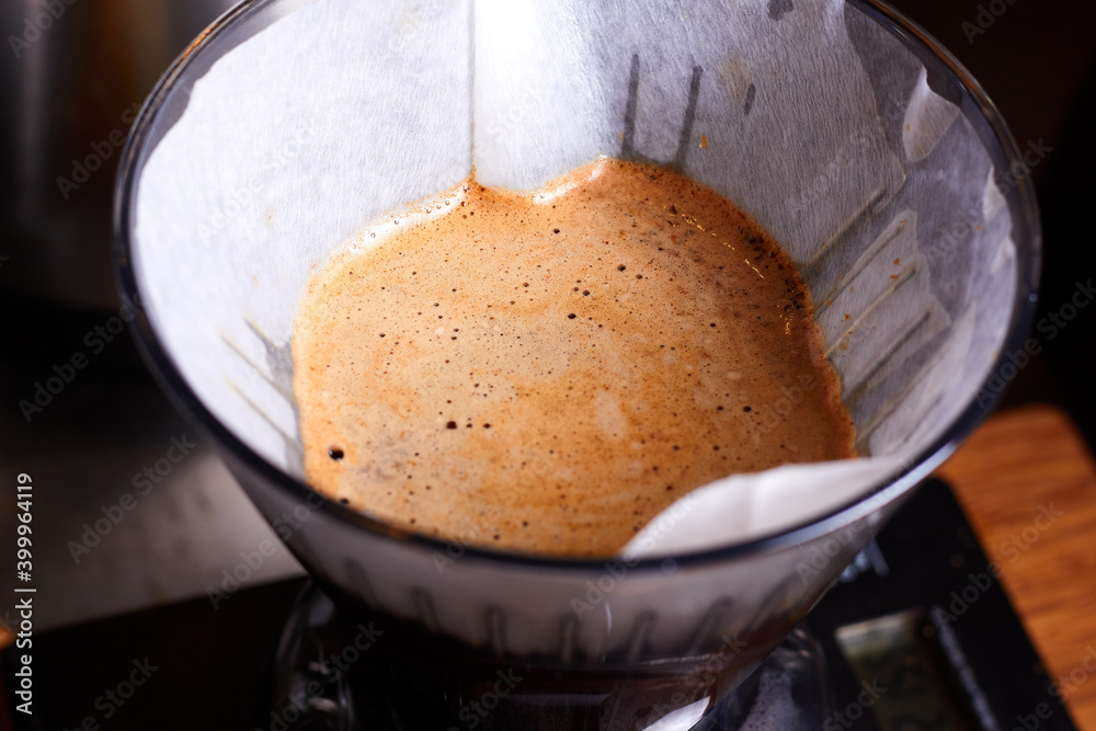 Coffee powder in paper filter. Coffee funnel, coffee filter, how to ...