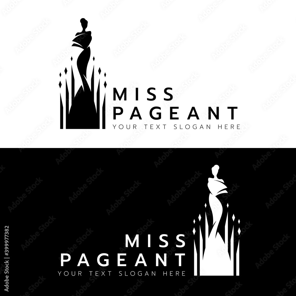 miss pageant logo with Beauty queen wear dress on crystal stick sign ...