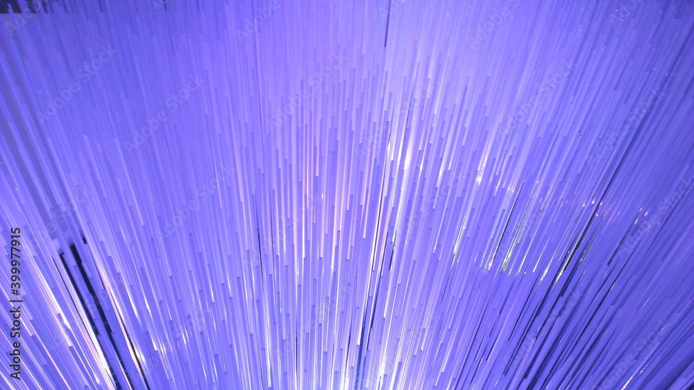 Beautiful blue fiber optics structure slim cables wall in perspective ...