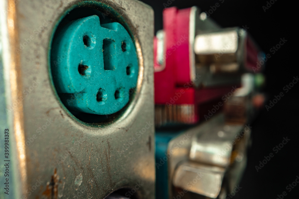 Ports and outputs at computer system unit macro Stock Photo | Adobe Stock