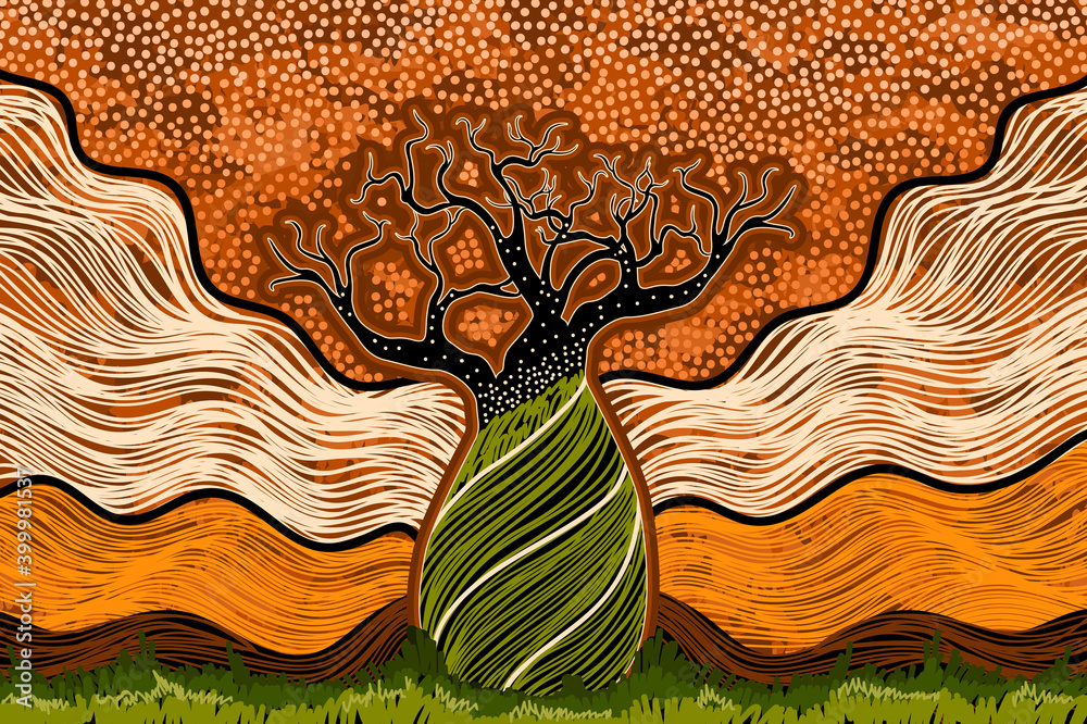 Boab Tree Art Aboriginal Stock Vector | Adobe Stock