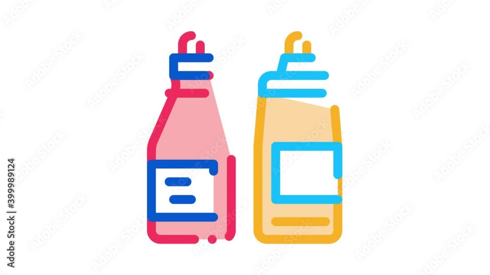 ketchup and mayonnaise sauce bottles Icon Animation. color ketchup and ...
