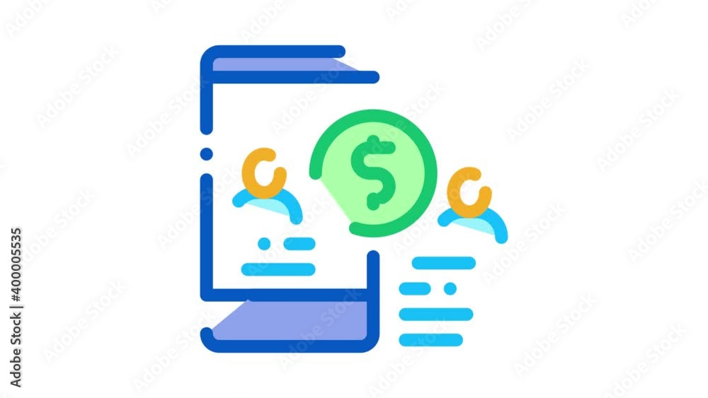 transfer money to person via phone Icon Animation. color transfer money ...