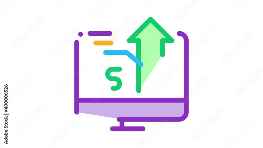 computer chart of money up growth Icon Animation. color computer chart ...