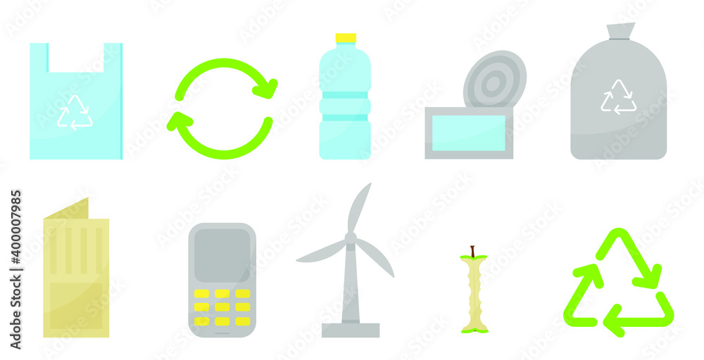 Recyclable materials set for save enviroment. Recycling icons isolated ...