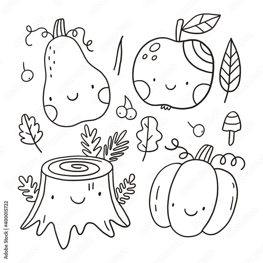 Hello autumn activity coloring page with pumpkin, acorn, snail, leaf ...
