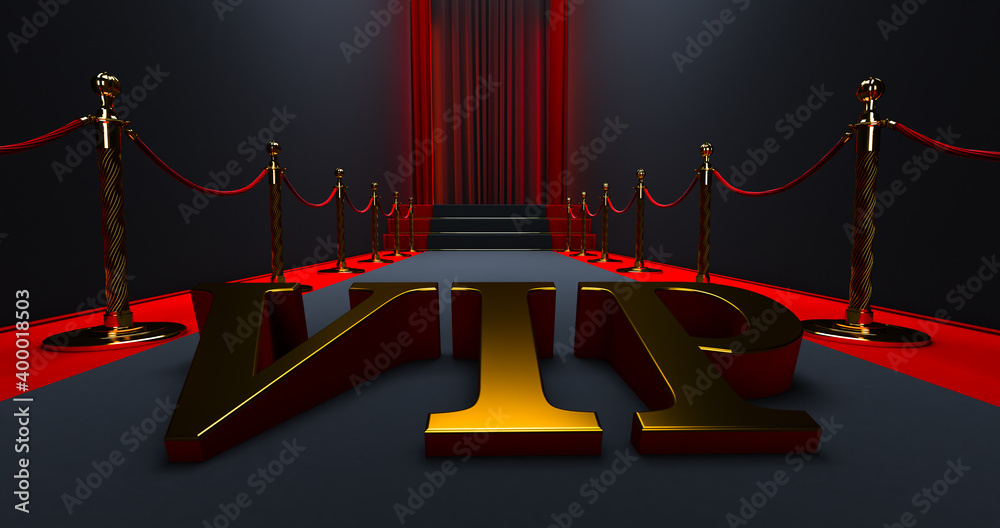 Red carpet on the stairs on a dark background with golden VIP word, The ...