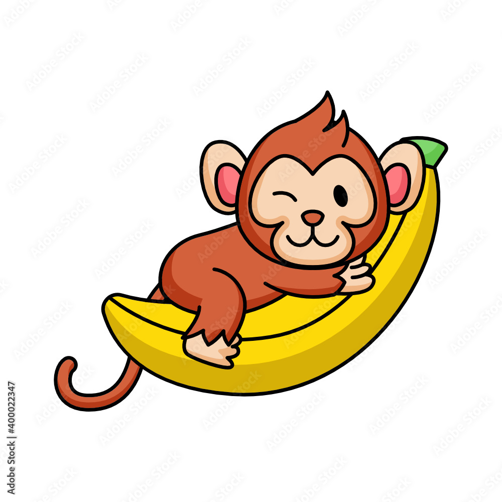 Cute chibi kawaii baby monkey with banana Stock Vector | Adobe Stock
