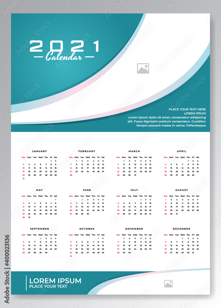 2021 calendar template design in one sheet Stock Vector | Adobe Stock